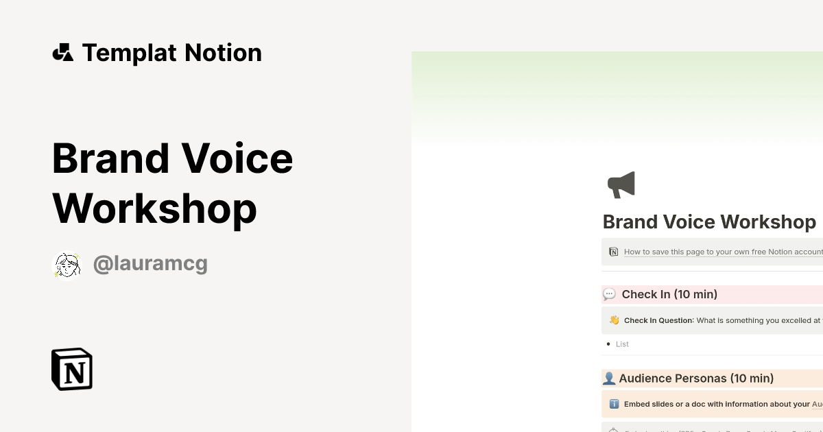 Brand Voice Workshop Templat oleh Laura McGuinn | Notion Marketplace