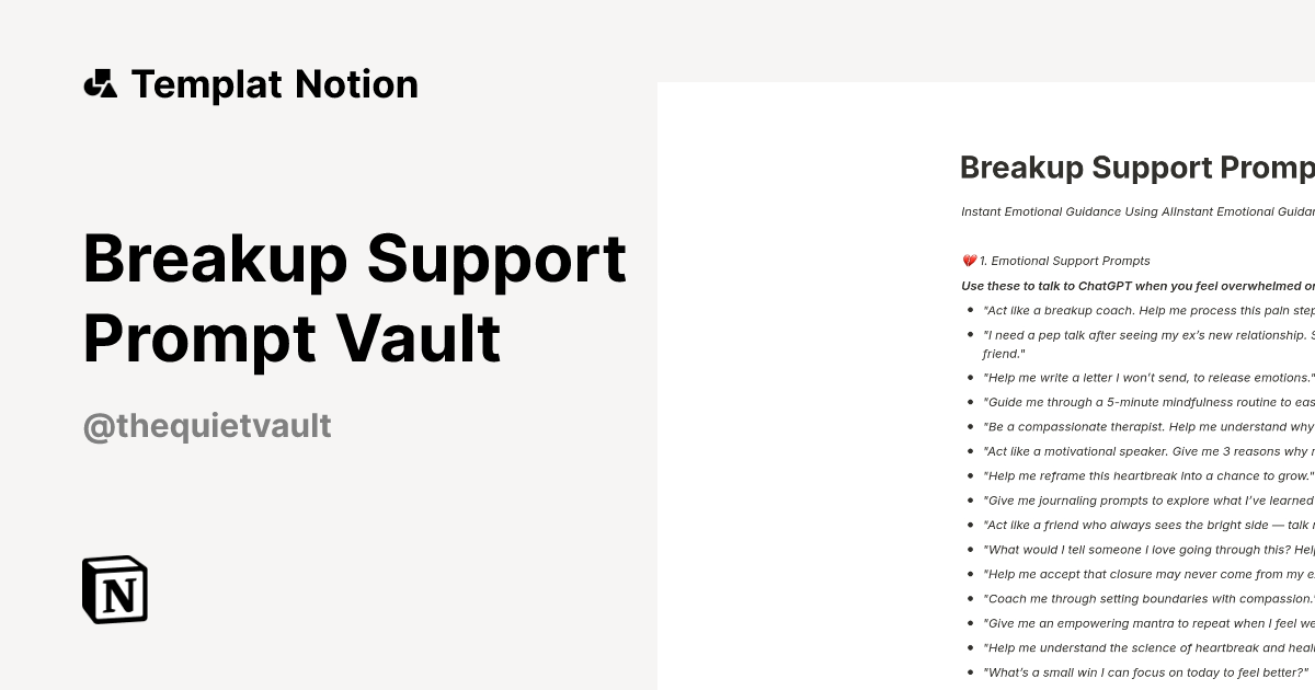Breakup Support Prompt Vault Templat oleh The Quiet Vault | Notion ...