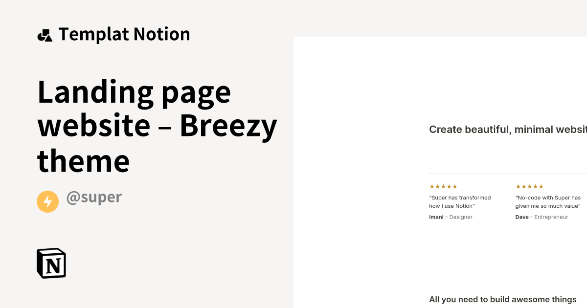 Landing page website – Breezy theme Templat oleh Super | Notion Marketplace
