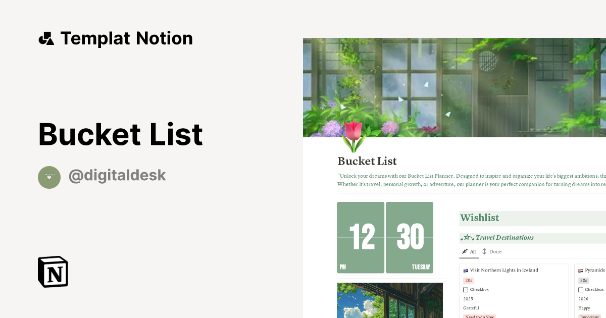 Bucket List Templat oleh Digital Desk | Notion Marketplace