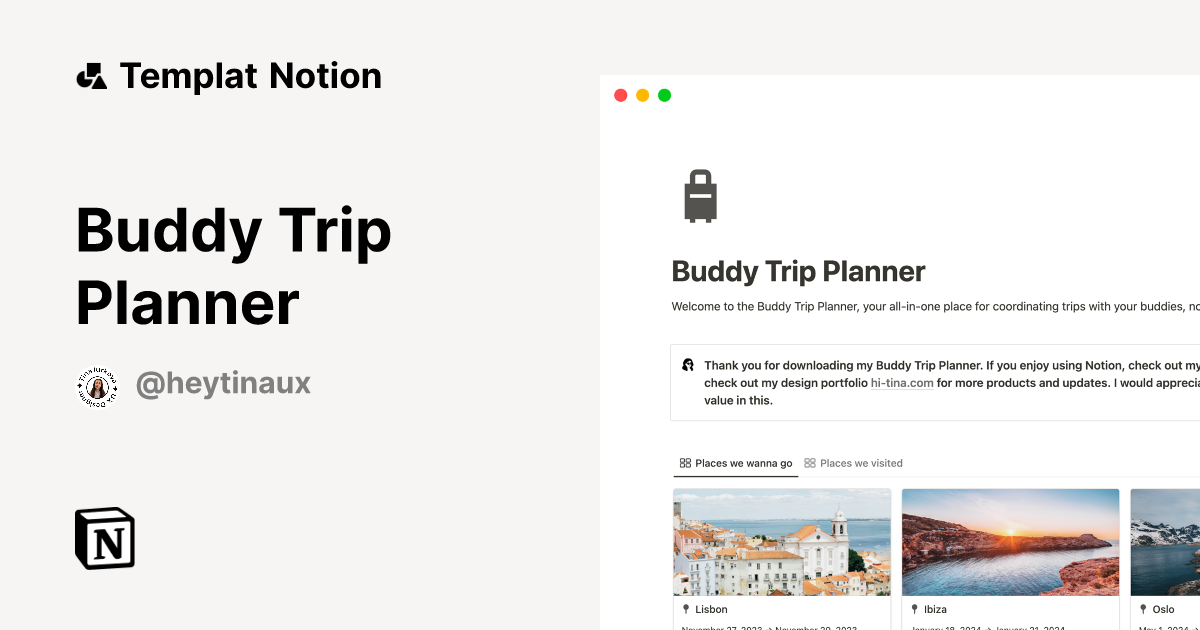Buddy Trip Planner Templat oleh Tina Iurkova | Notion Marketplace