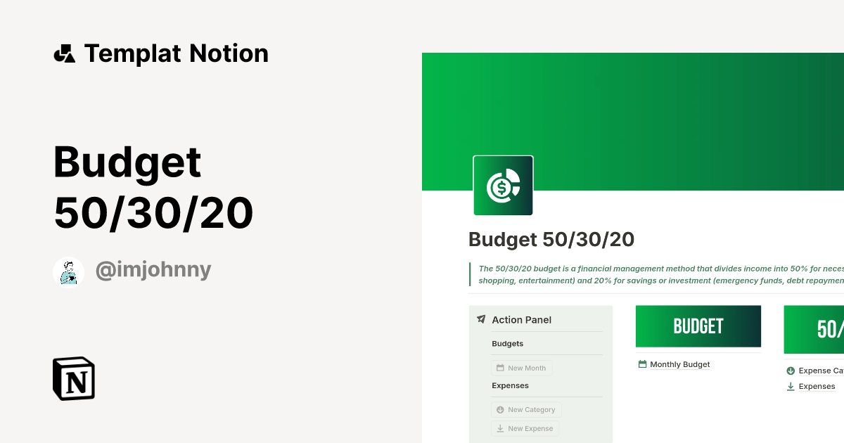 Templat Budget 50/30/20 | Notion Marketplace