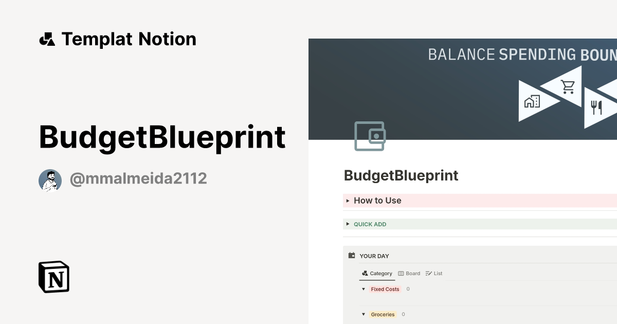 BudgetBlueprint Templat oleh Marcelo Almeida | Notion Marketplace