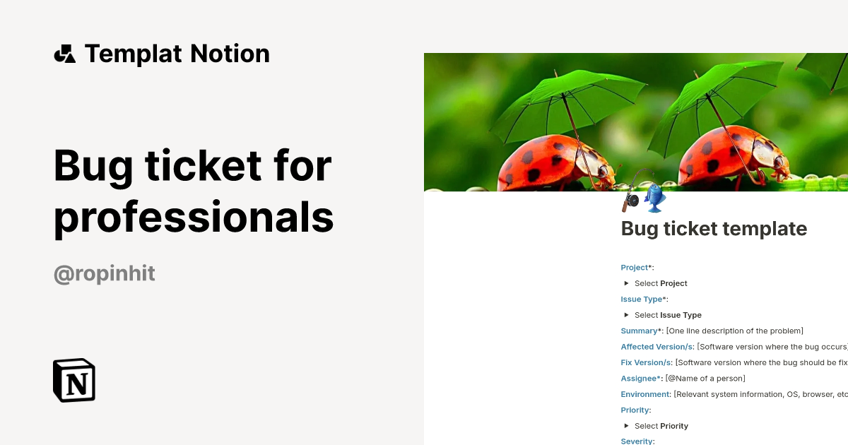 Templat Bug ticket for professionals | Notion Marketplace