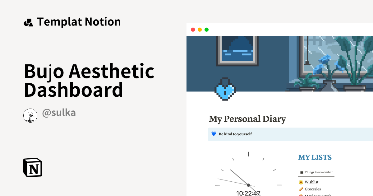 Bujo Aesthetic Dashboard Templat oleh Sulka | Notion Marketplace