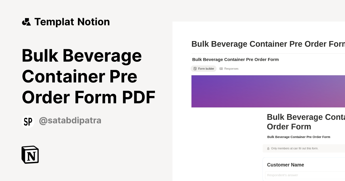 Bulk Beverage Container Pre Order Form PDF Templat oleh Satabdi Patra ...