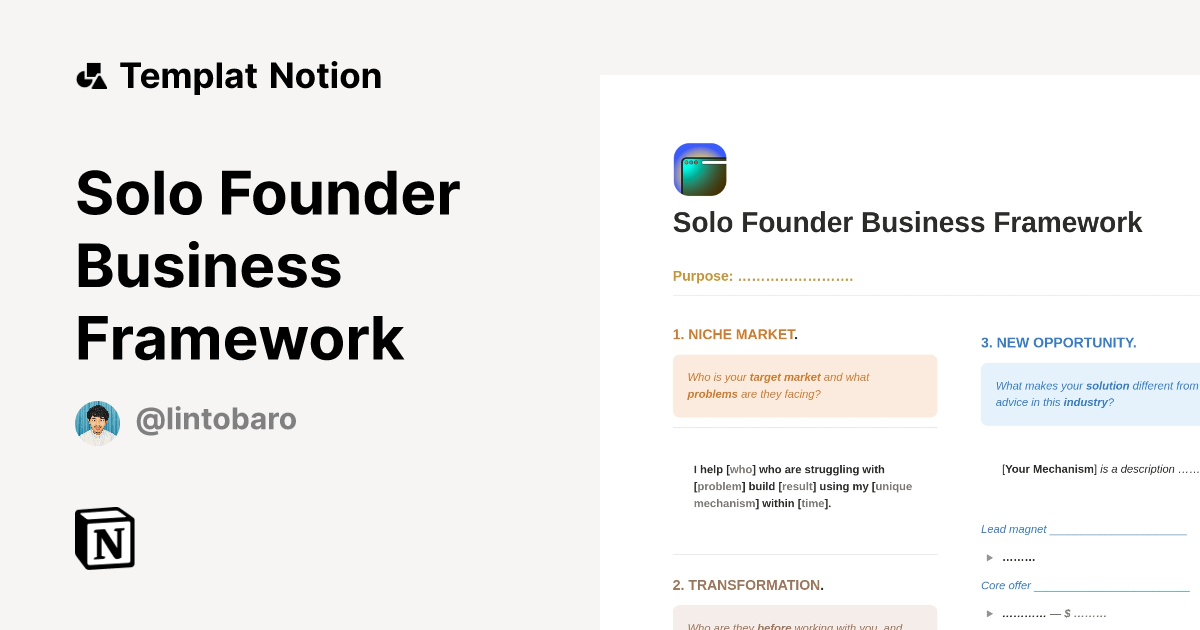 Solo Founder Business Framework Templat oleh Linto Baro | Notion ...