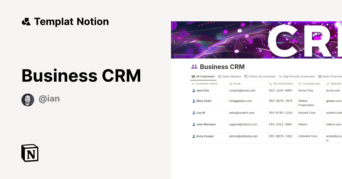 Business CRM Templat oleh Ian Dikhtiar | Notion Marketplace