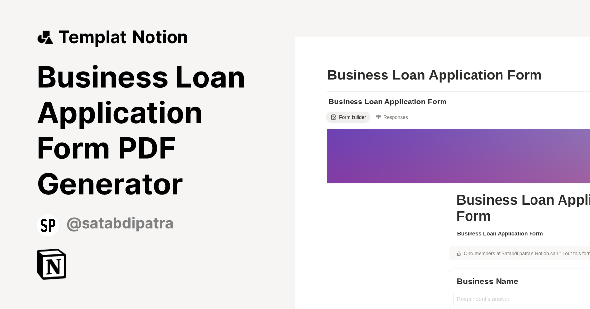 Business Loan Application Form PDF Generator Templat oleh Satabdi Patra ...