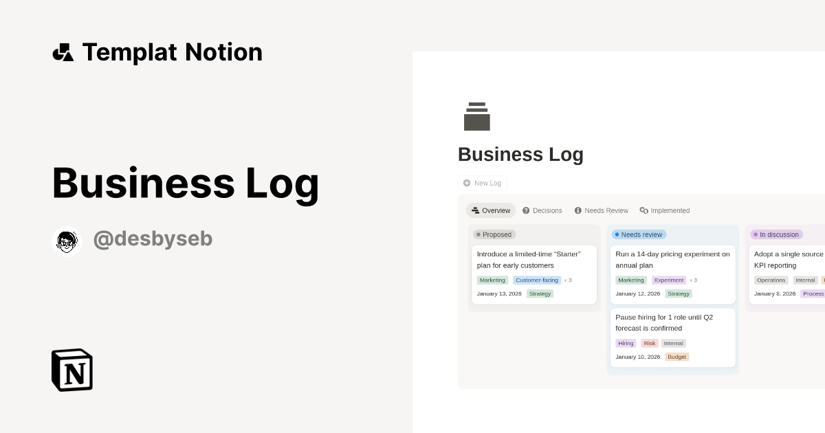 Business Log Templat oleh desbyseb | Notion Marketplace