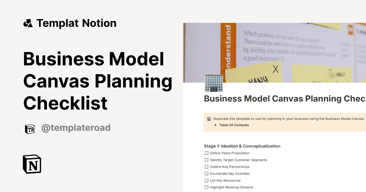 Templat Business Model Canvas Planning Checklist | Notion Marketplace