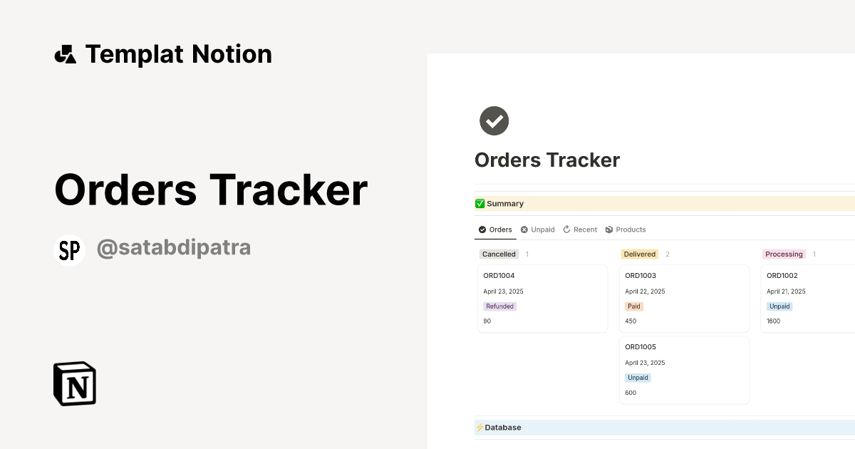 Templat Orders Tracker | Notion Marketplace