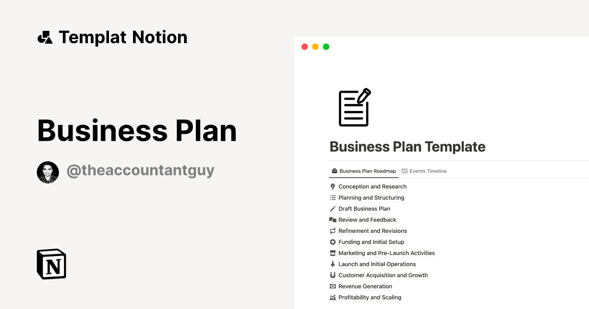 Business Plan Templat oleh theaccountantguy | FinanceGuy | Notion Marketplace