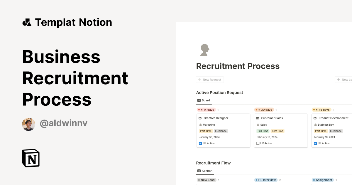 Business Recruitment Process Templat oleh Aldwin Nou | Notion Marketplace