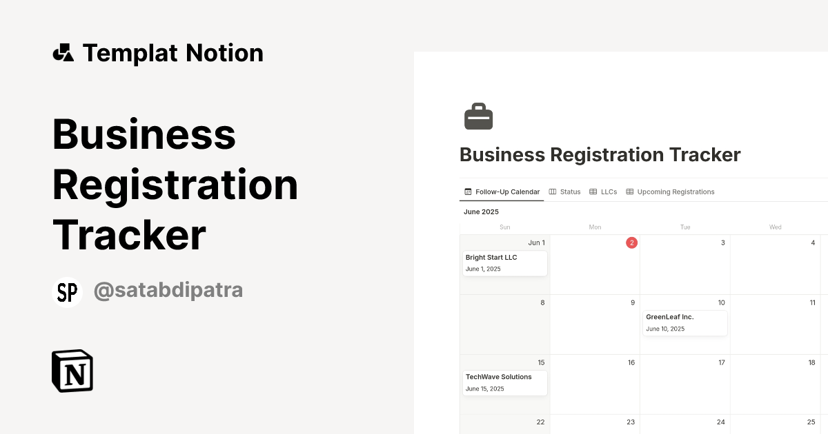 Templat Business Registration Tracker | Notion Marketplace