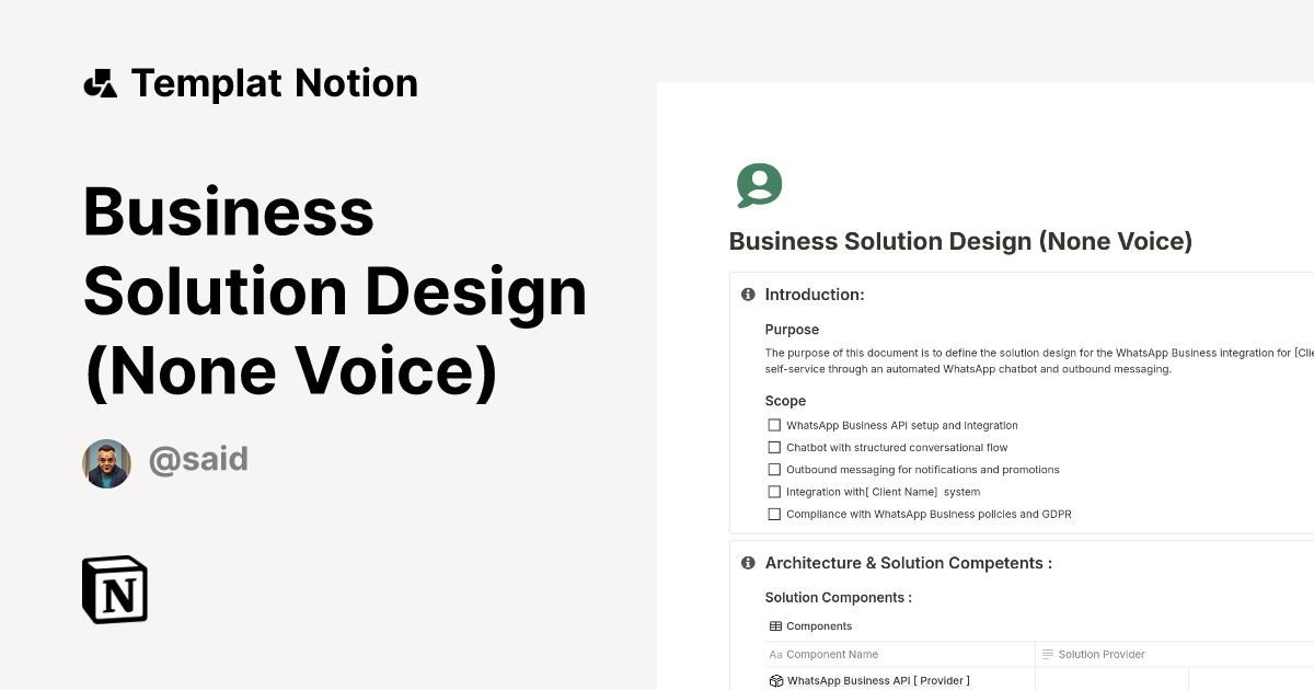 Templat Business Solution Design (None Voice) | Notion Marketplace