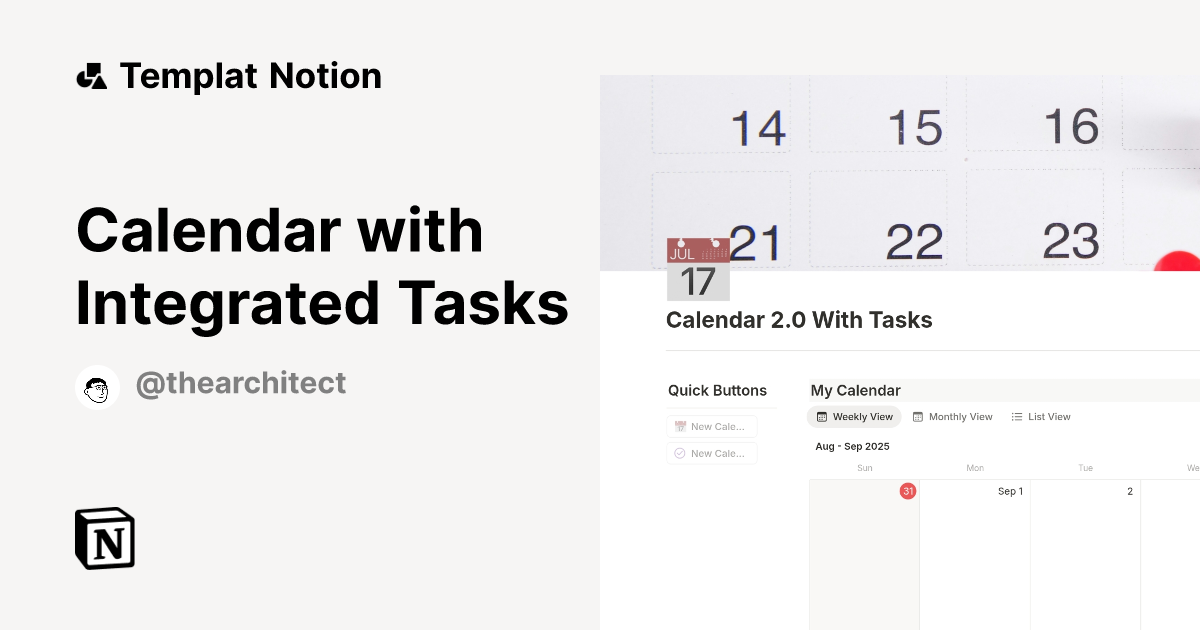 Templat Calendar with Integrated Tasks | Notion Marketplace