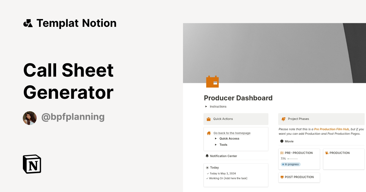 Templat Call Sheet Generator | Notion Marketplace