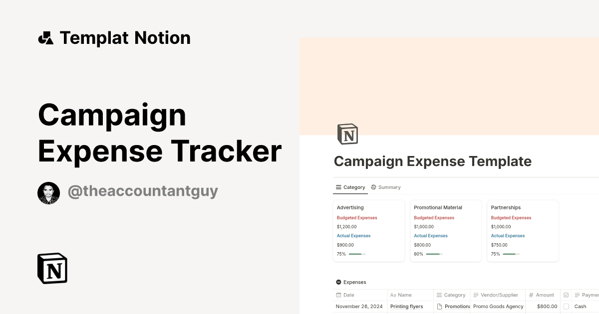 Templat Campaign Expense Tracker | Notion Marketplace