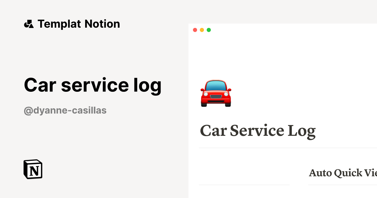Car service log Templat oleh Dyanne Casillas | Notion Marketplace