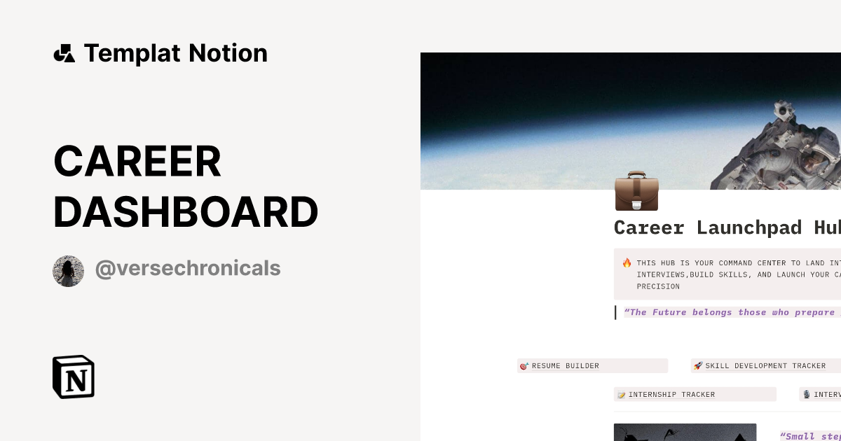 CAREER DASHBOARD Templat oleh versechronicals | Notion Marketplace