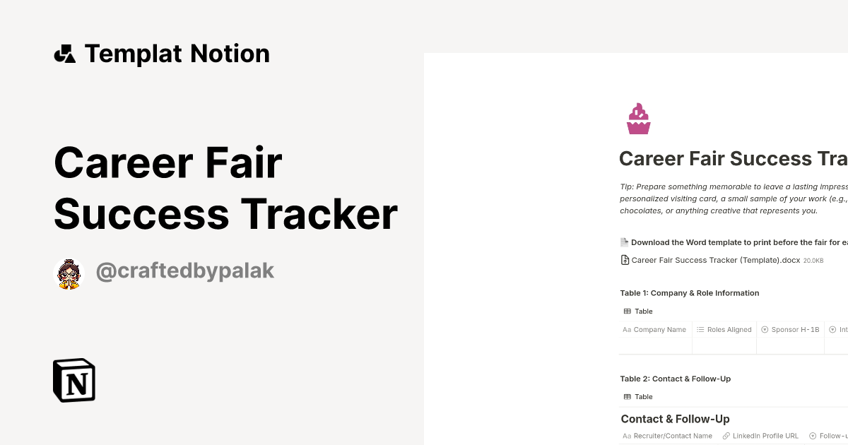 Templat Career Fair Success Tracker | Notion Marketplace