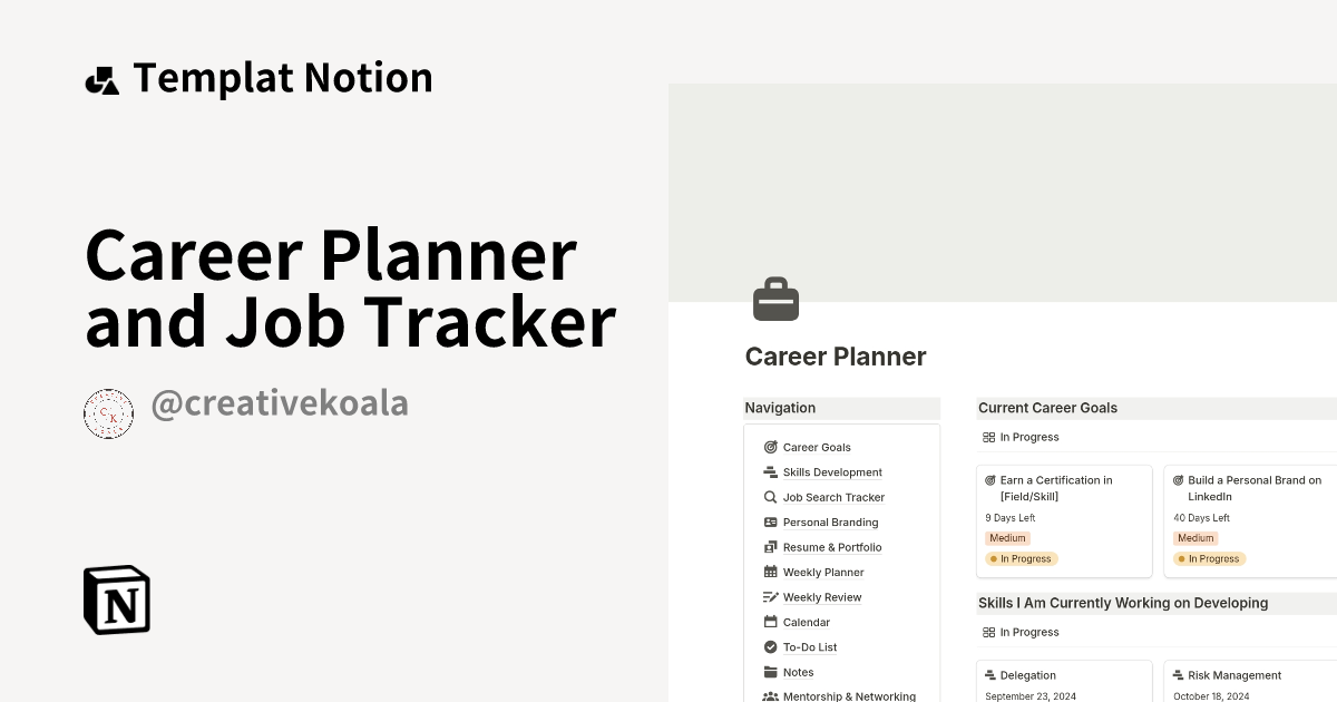 Templat Career Planner and Job Tracker | Notion Marketplace