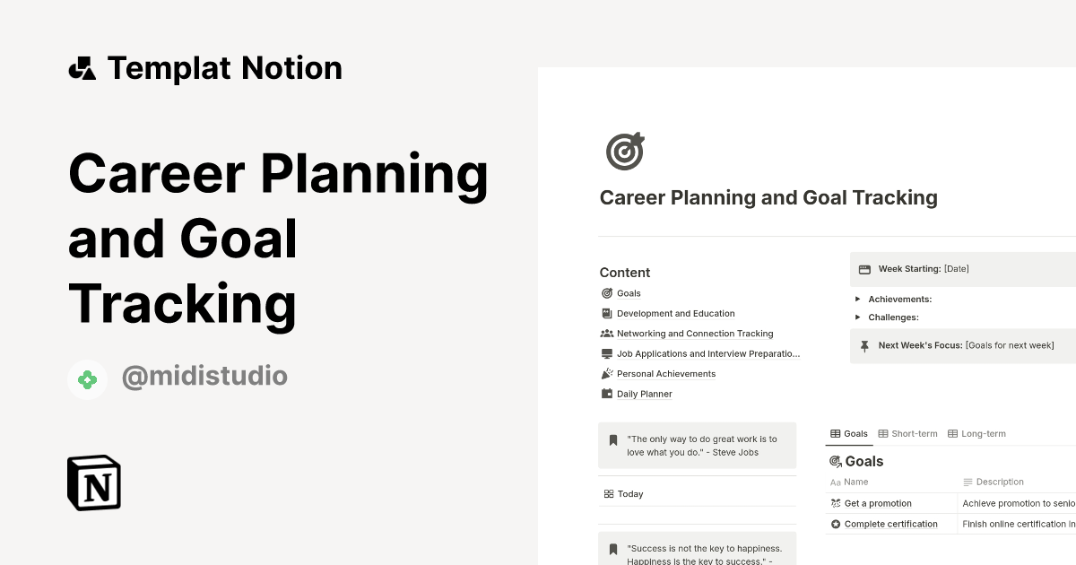 Templat Career Planning and Goal Tracking | Notion Marketplace