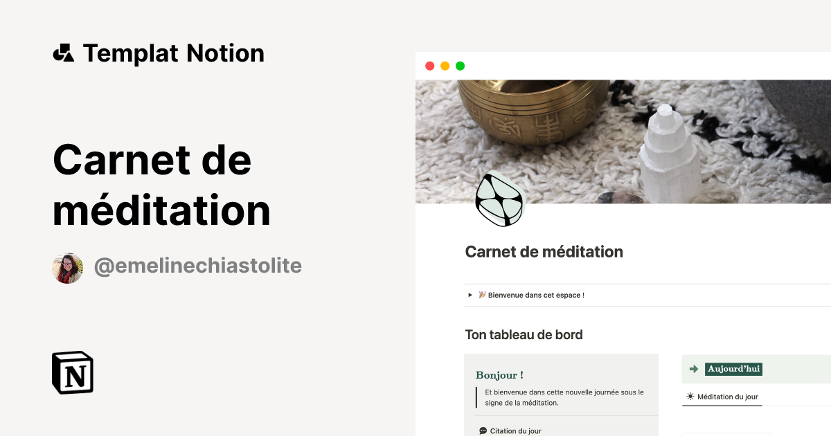 Carnet de méditation Templat oleh Emeline Chiastolite | Notion Marketplace