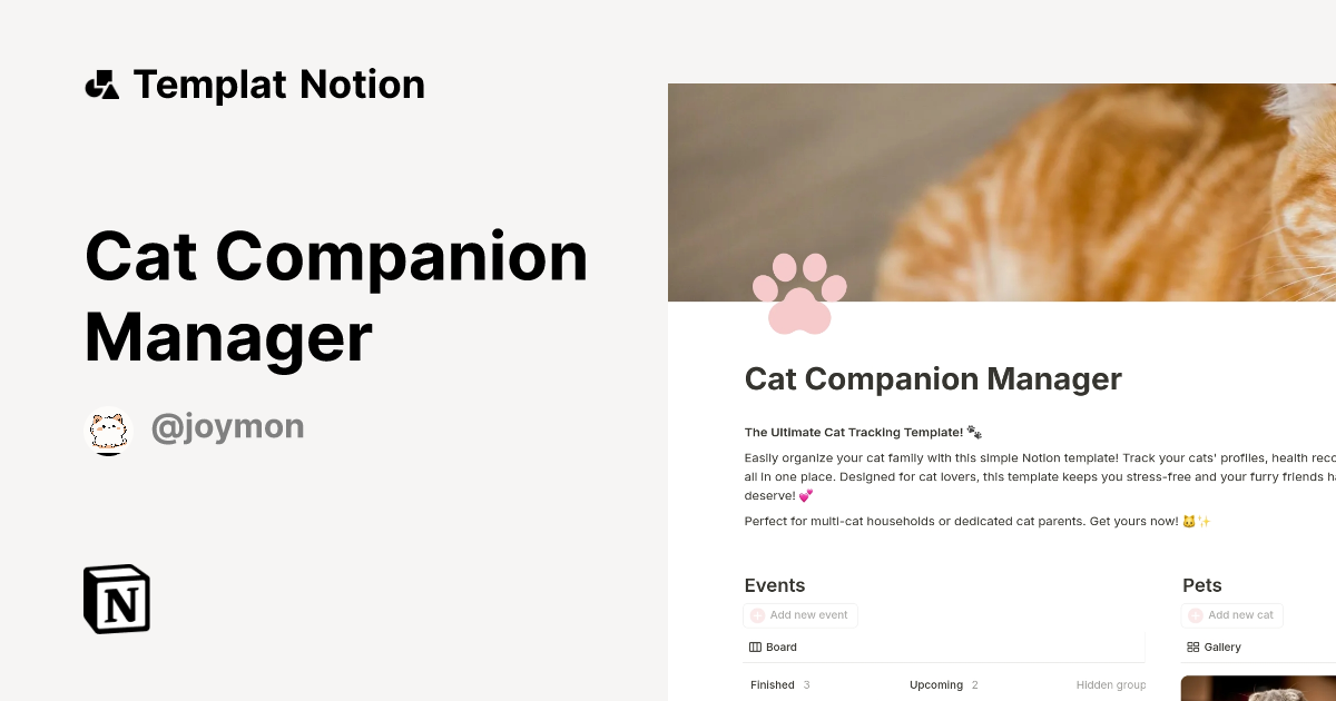 Cat Companion Manager Templat oleh Joy Da Mon | Notion Marketplace