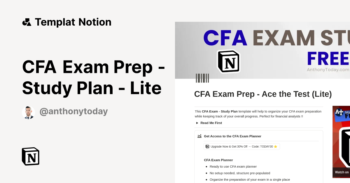 CFA Exam Prep - Study Plan - Lite Templat oleh AnthonyToday 🔐 | Notion ...