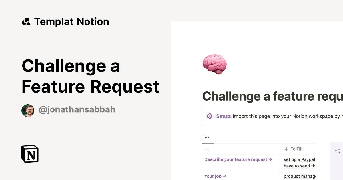 Challenge a Feature Request Templat oleh Jonathan Sabbah | Notion Marketplace