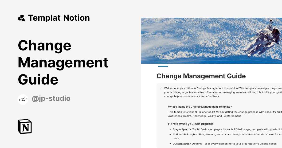 Change Management Guide Templat oleh JP-Studio | Notion Marketplace