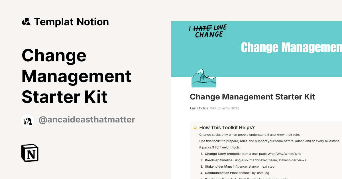 Change Management Starter Kit Templat oleh Anca | Notion Marketplace