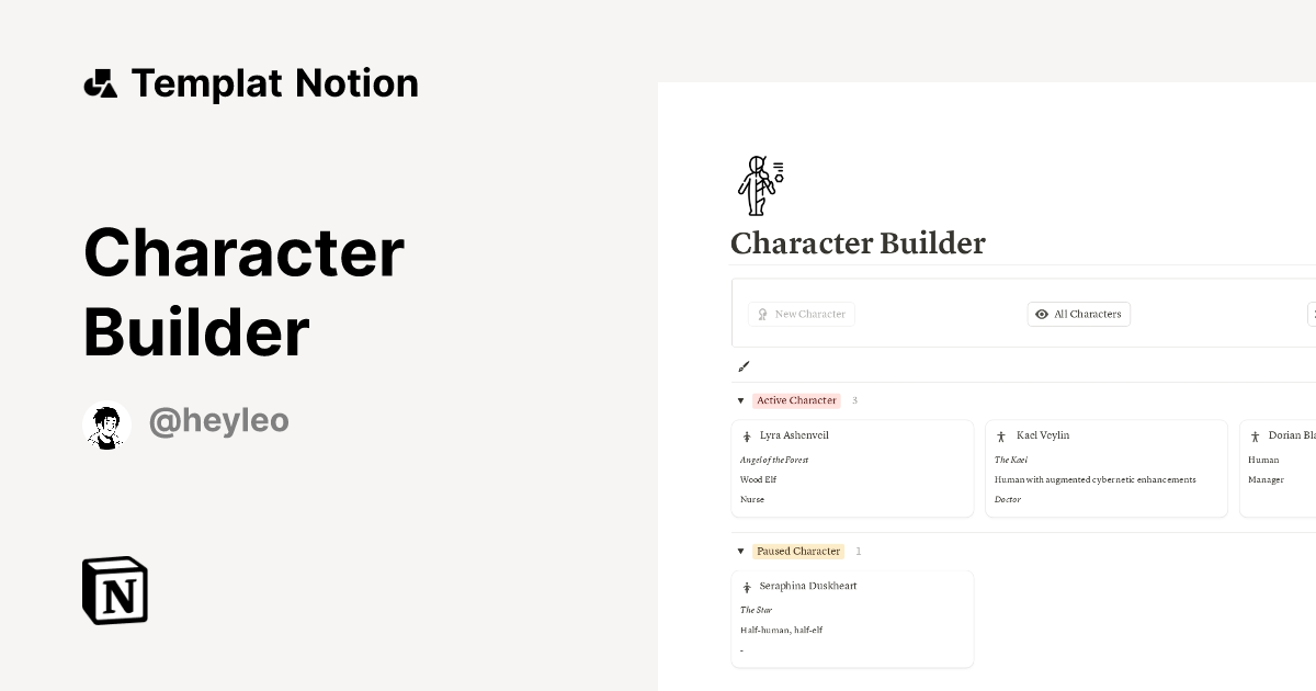 Templat Character Builder | Notion Marketplace
