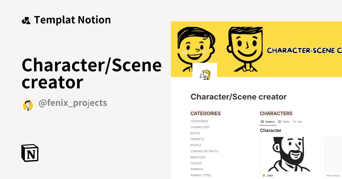 Character/Scene creator Templat oleh Fenix Projects | Notion Marketplace