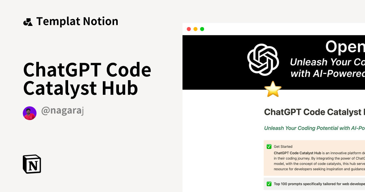 Templat ChatGPT Code Catalyst Hub | Notion Marketplace