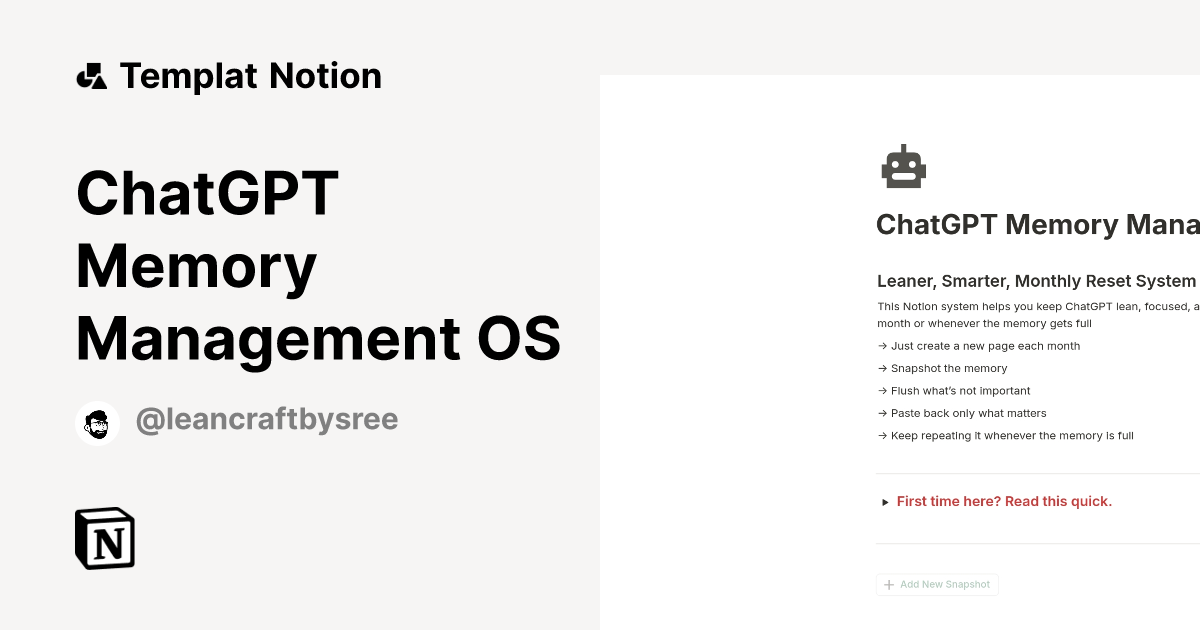 ChatGPT Memory Management OS Templat oleh Leancraft by Sree | Notion Marketplace