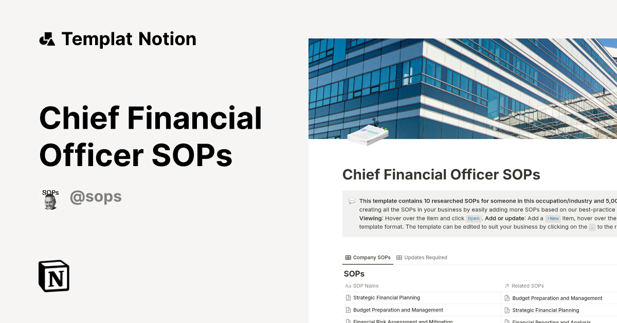 Chief Financial Officer SOPs Templat oleh SOPs | Notion Marketplace
