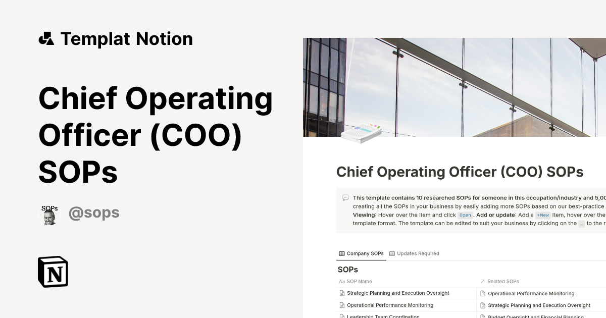 Chief Operating Officer (COO) SOPs Templat oleh SOPs | Notion Marketplace