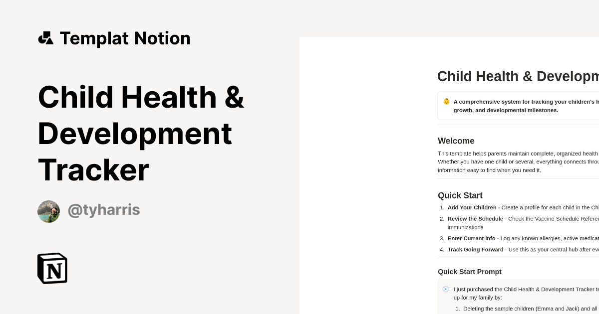 Child Health & Development Tracker Templat oleh Tyler Harris | Notion ...