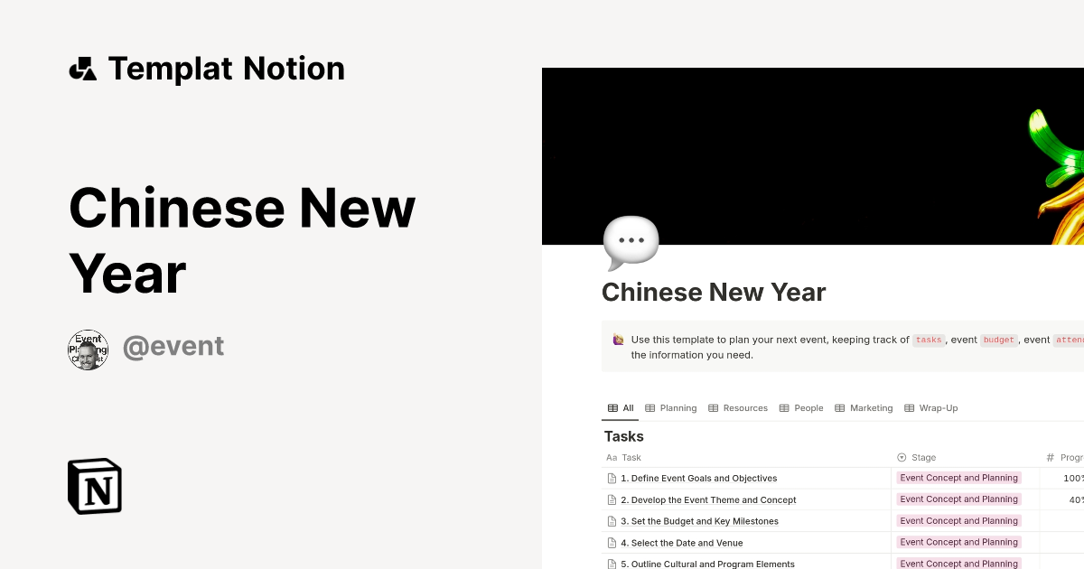 Chinese New Year Templat oleh Event Planning Checklist | Notion Marketplace