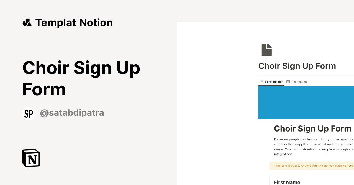 Choir Sign Up Form Templat oleh Satabdi Patra | Notion Marketplace