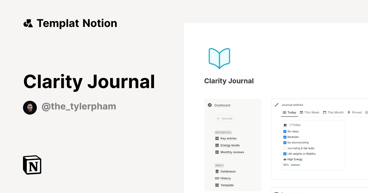 Clarity Journal Templat oleh Tyler Pham | Notion Marketplace