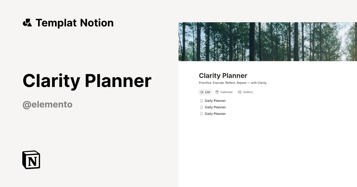 Clarity Planner Templat oleh Elemento | Notion Marketplace