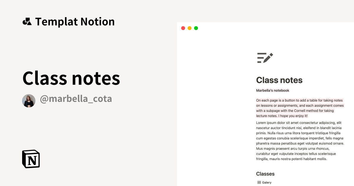 Templat Class notes | Notion Marketplace