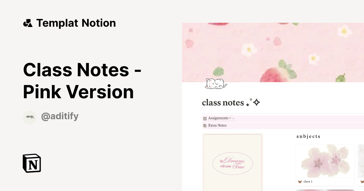 Templat Class Notes - Pink Version | Notion Marketplace