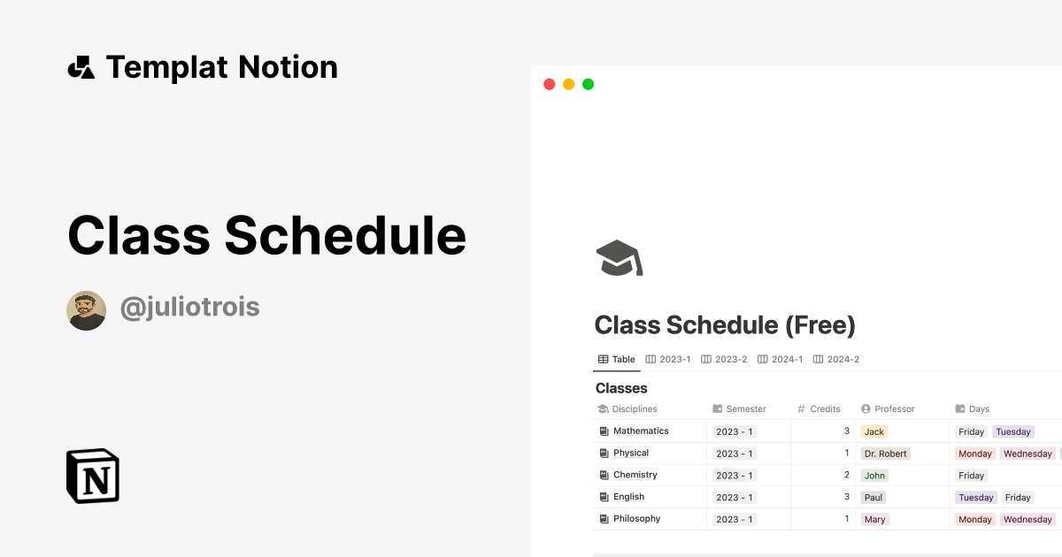 Templat Class Schedule | Notion Marketplace