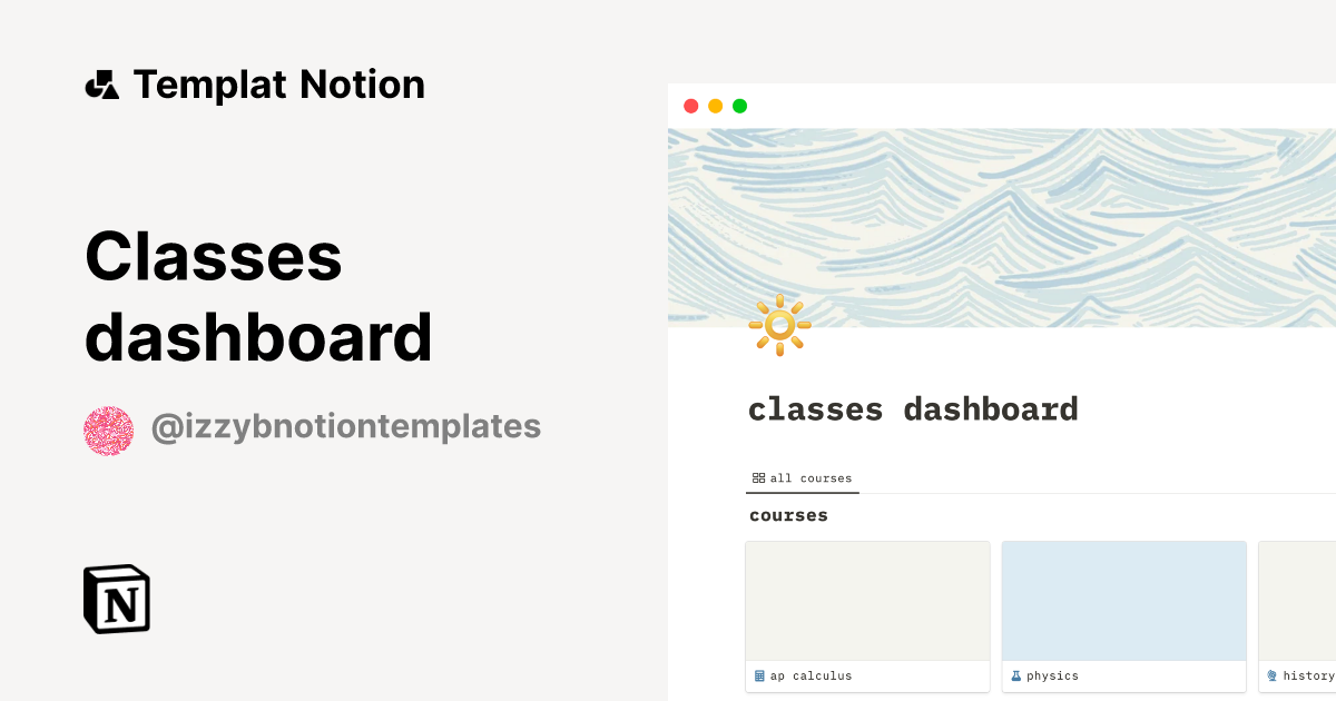 Templat Classes dashboard | Notion Marketplace