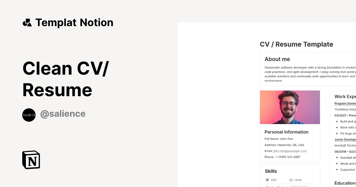 Templat Clean CV/Resume | Notion Marketplace